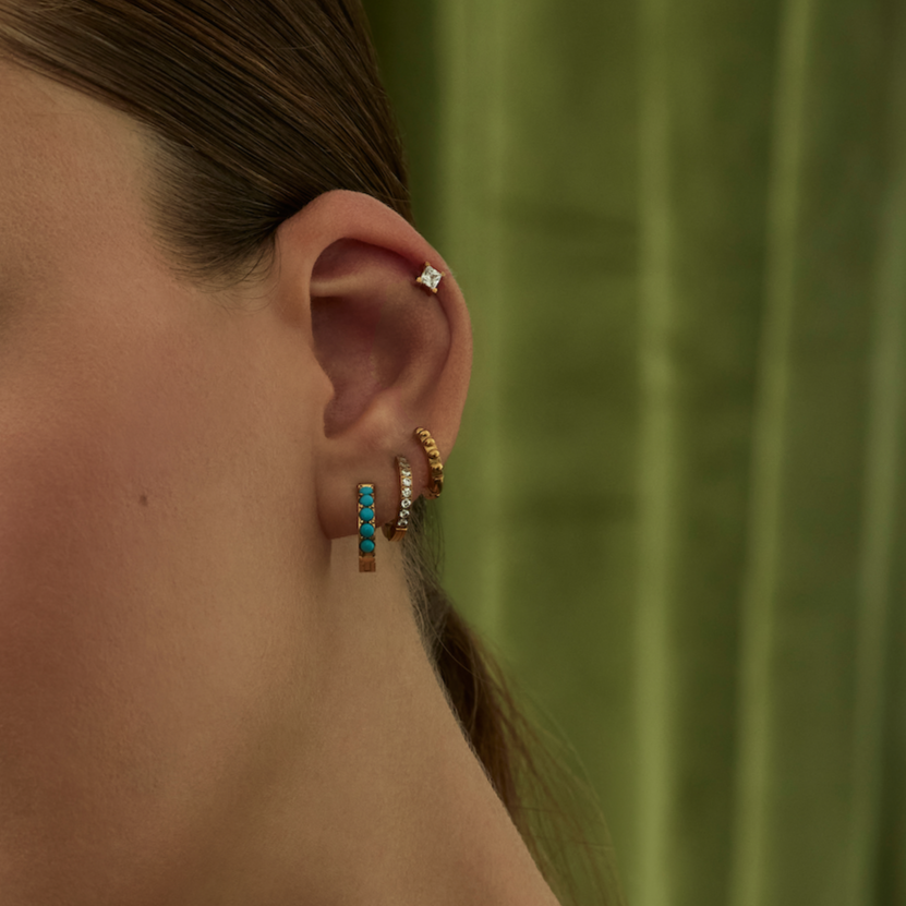 Tini Lux Hypoallergenic Titanium Small Beaded Hoops | Main Sail Huggies