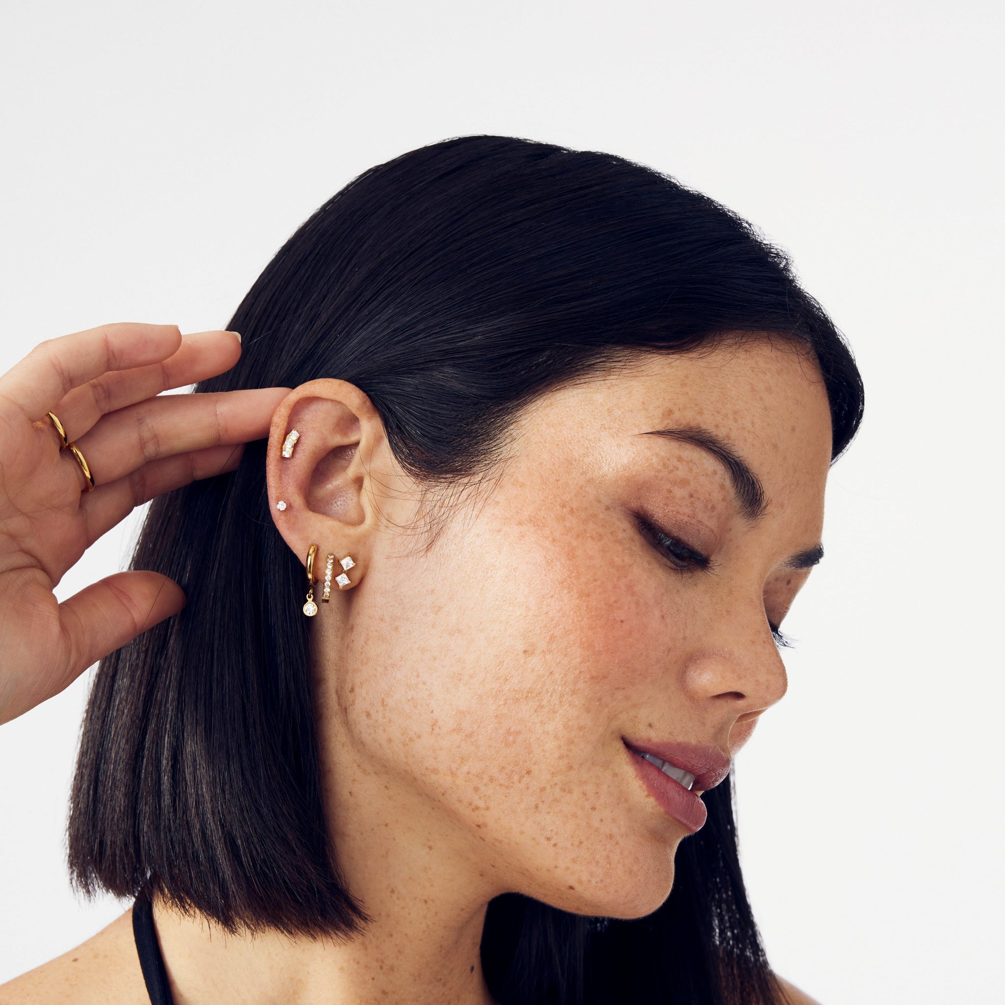 Nickel Free Triple Crystal Titanium Flat Back Stud Earring | Tini Lux