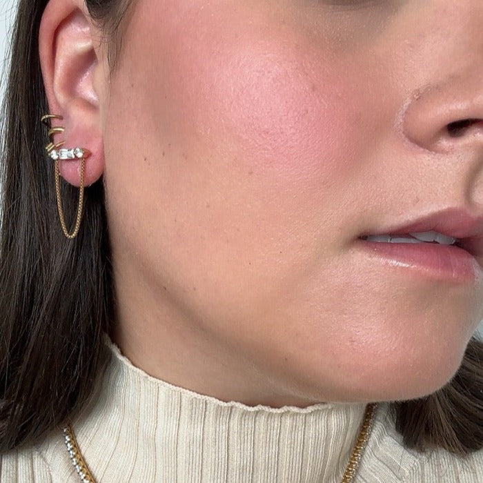 Hypoallergenic Crystal Trio Bar Stud with Titanium Drop Chain