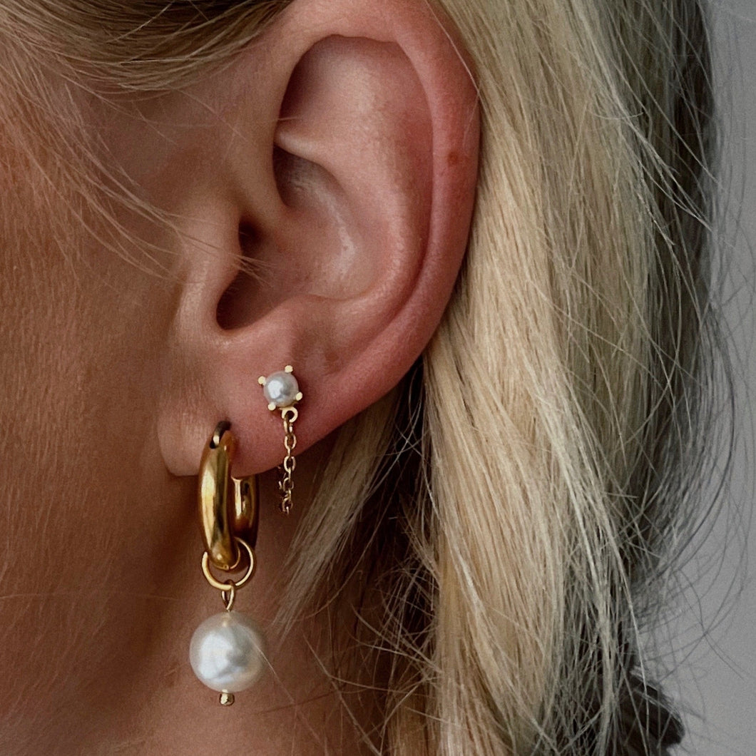 Titanium Lightweight Chunky Hoop Earrings with Pearl Charm | Tini Lux
