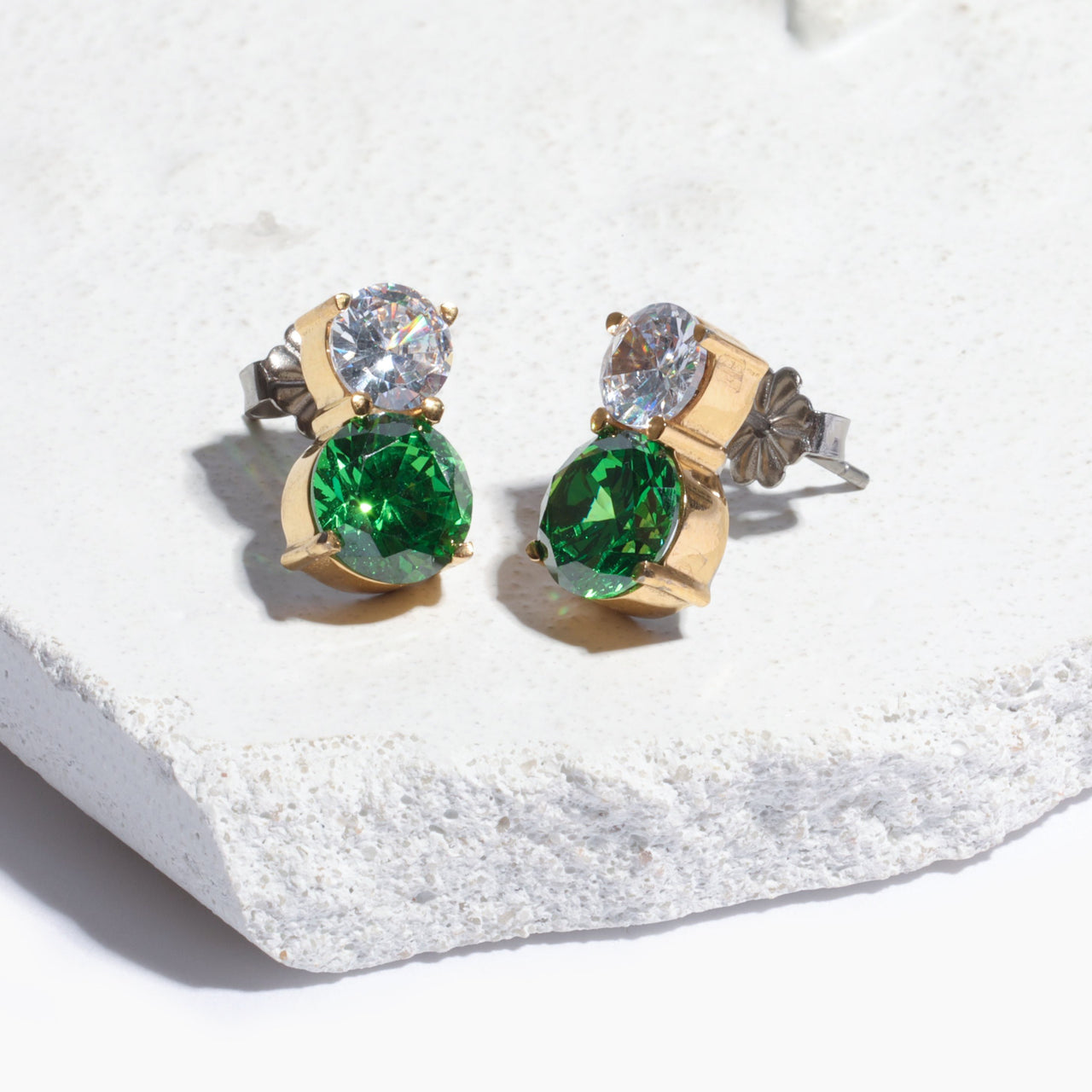 Tini Lux Hypoallergenic Titanium Crystal and Emerald Studs | Coco Studs