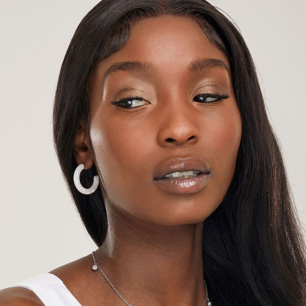 Tini Lux Hypoallergenic Titanium Acrylic Mother of Pearl Hoops | Dani Hoops