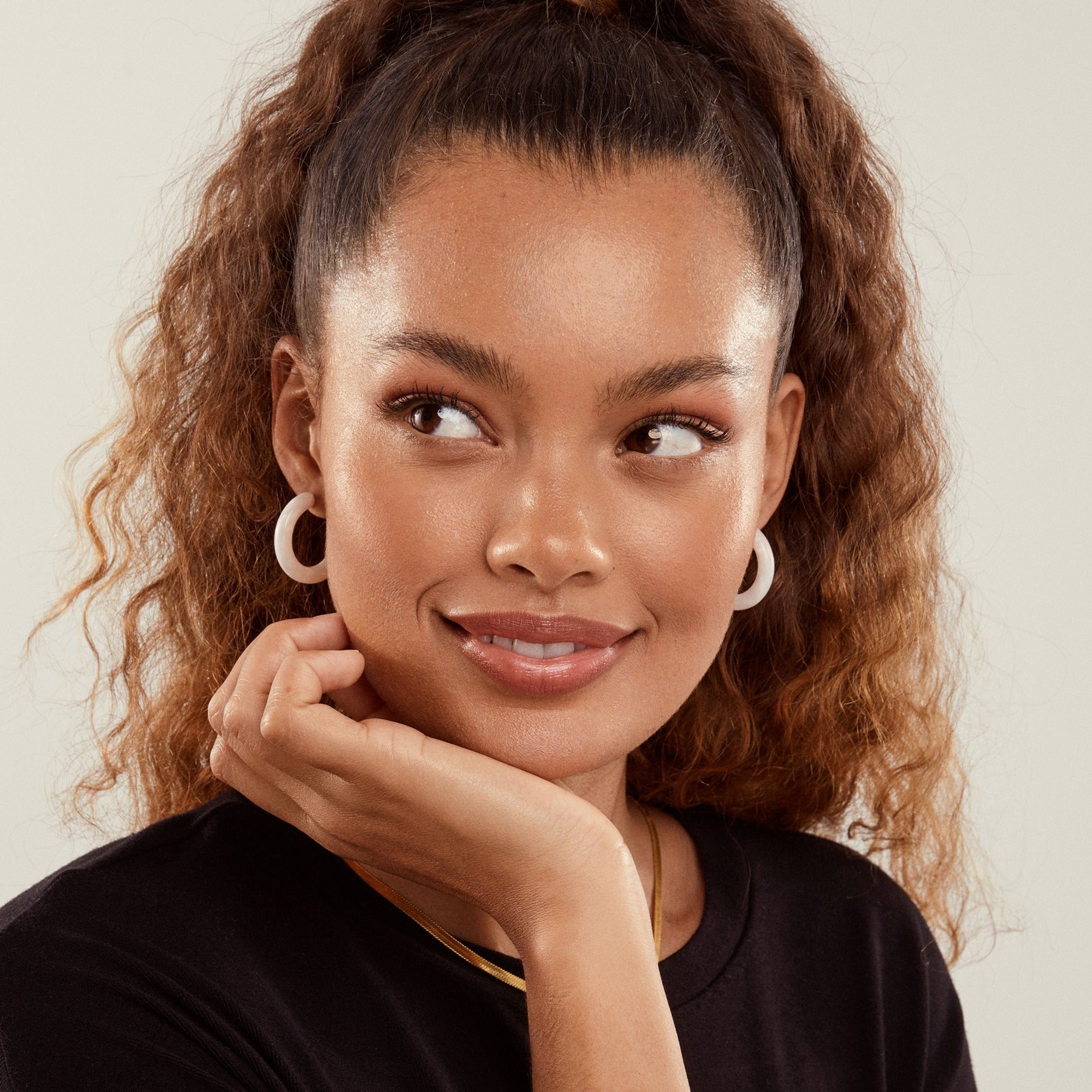 Tini Lux Hypoallergenic Titanium Acrylic Mother of Pearl Hoops | Dani Hoops