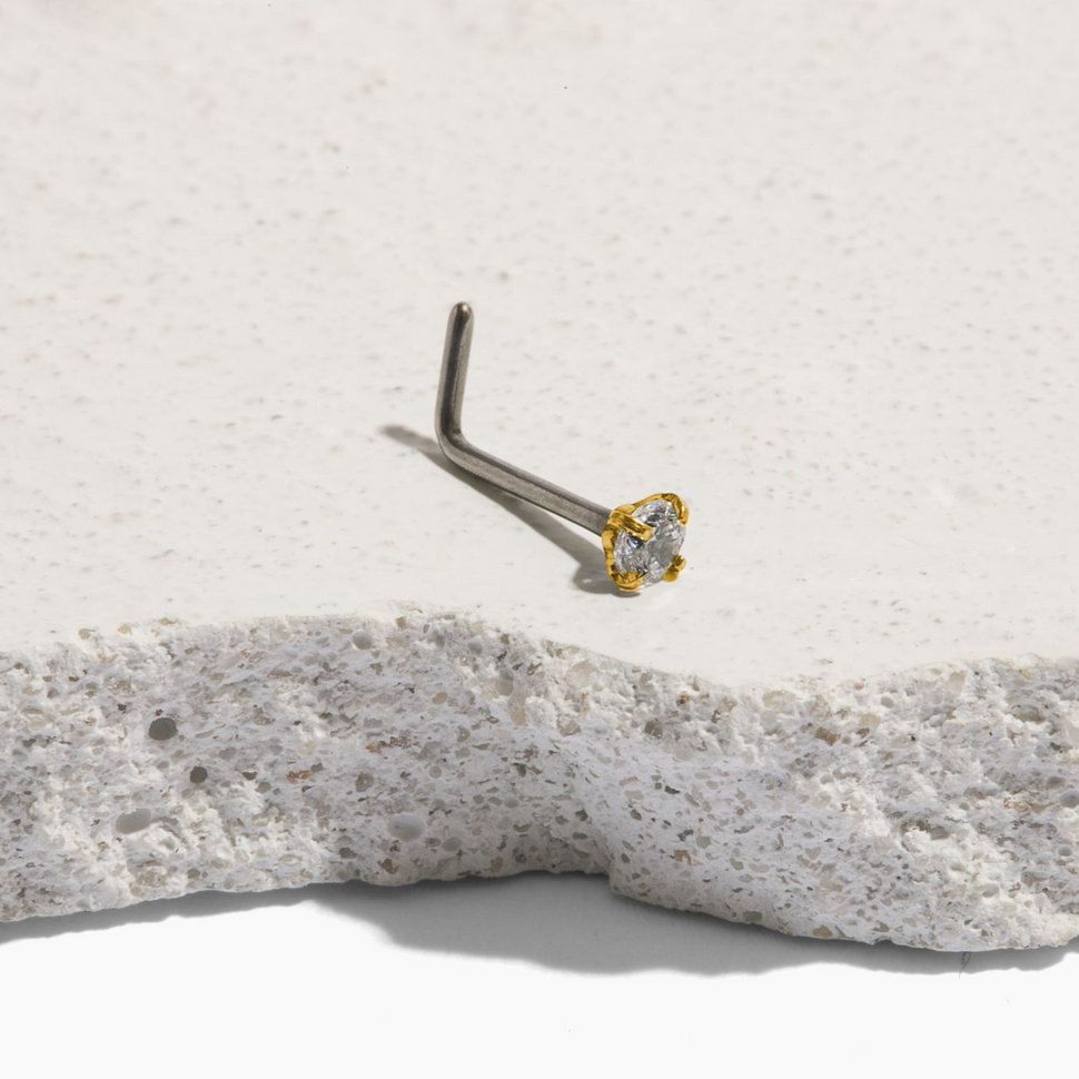 Hypoallergenic Titanium L-Shaped Crystal Nose Stud | Tini Lux
